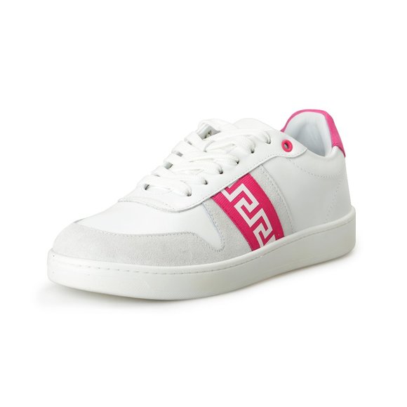 Versace | Shoes | Versace Womens White Pink Greca Leather Sneakers ...